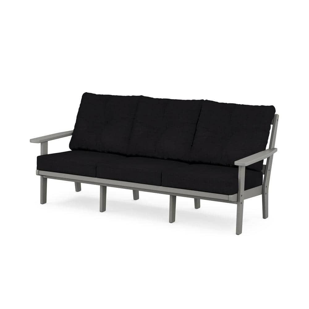 POLYWOOD Oxford Plastic Outdoor Deep Seating Couch in Slate Grey with ...
