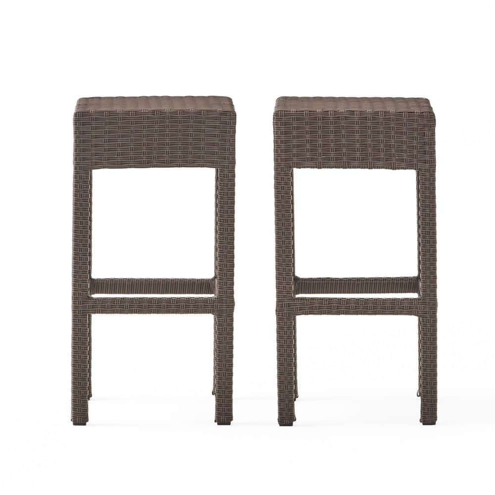 Wicker Backless Outdoor Bar Stool-Dark Brown, Wicker Counter Stools ...
