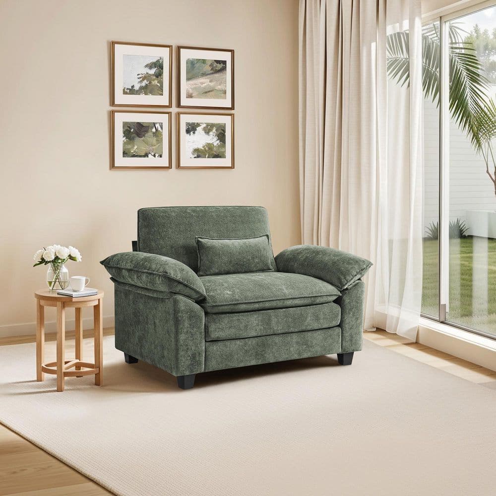 OrangeOne Umi Green Chenille Armchair Single Accent Chair with 3-Layer ...