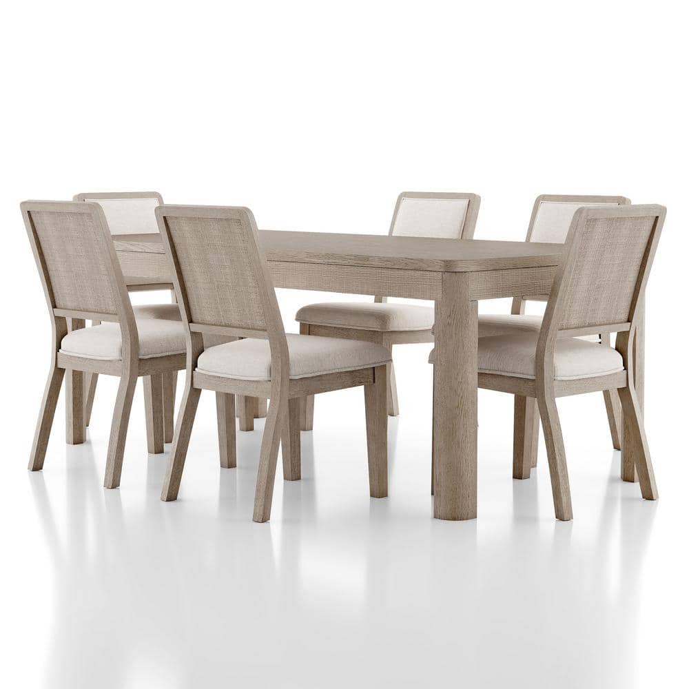 Furniture of America Renan 7-Piece Rectangle Natural Oak Wood Top ...