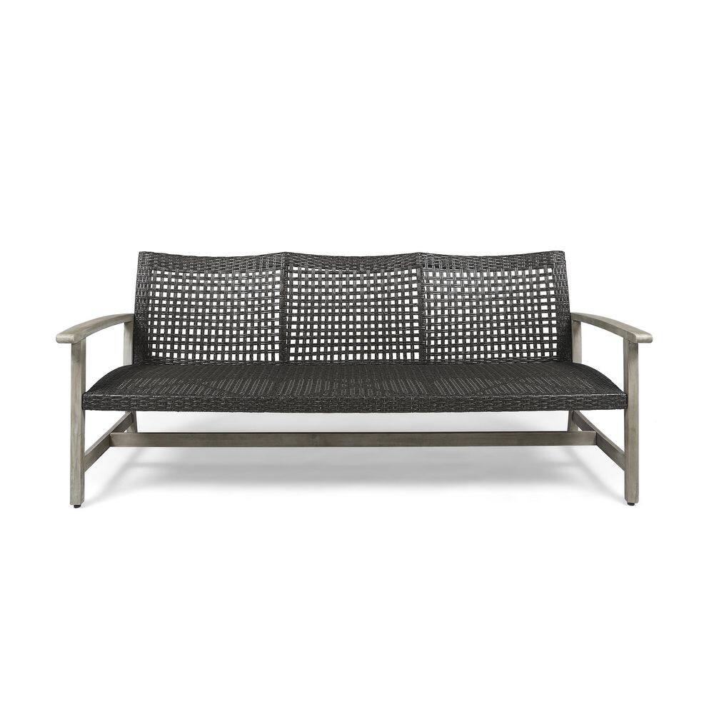 Gray Outdoor Acacia Wood Wicker Outdoor Chaise Lounge 3 Seater Sofa ...