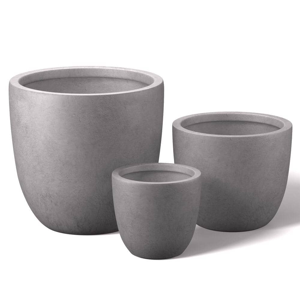 Morrava 10 in. 14 in. 18 in. Light Stone Gray Concrete Round Planter ...
