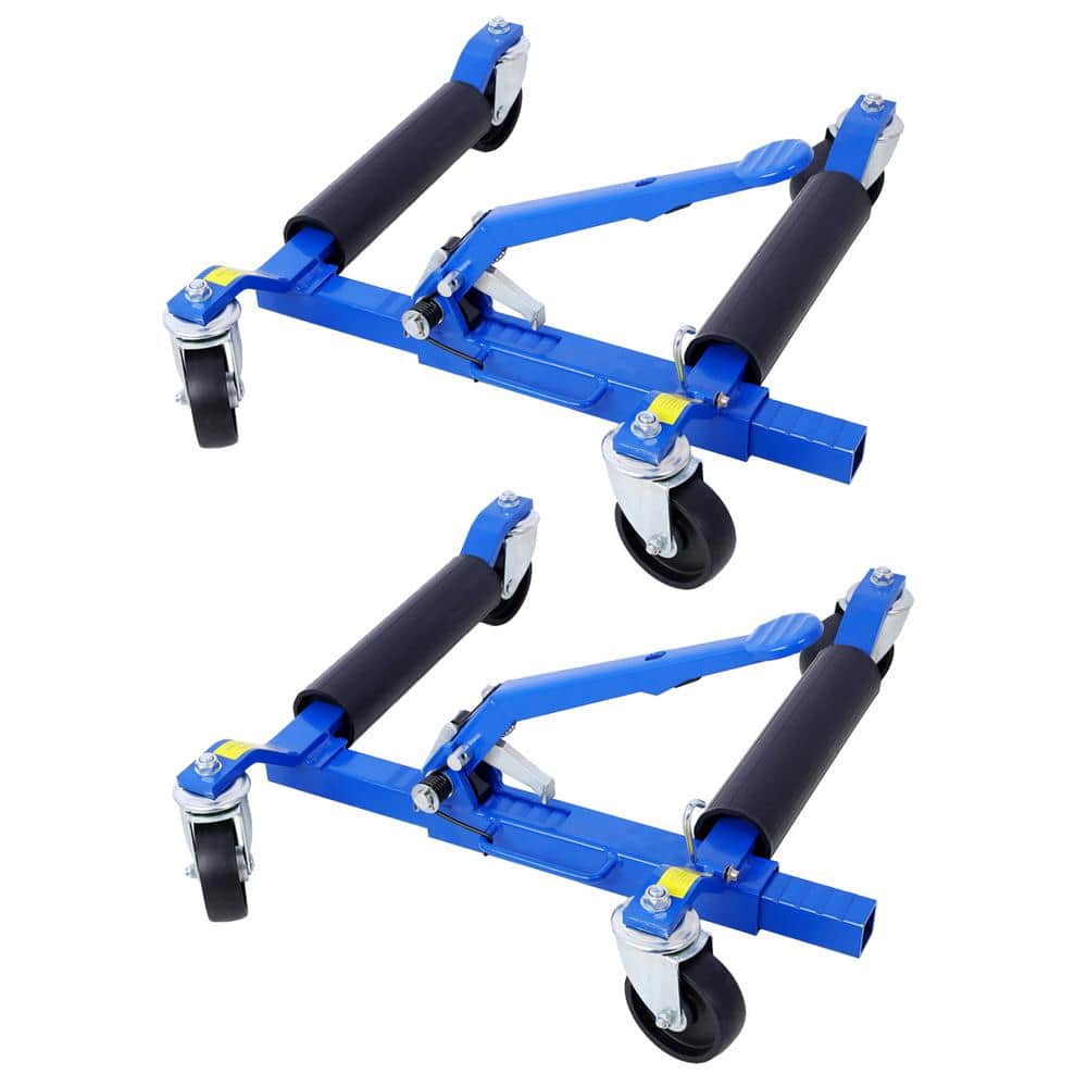 Tidoin 1250 lb. Blue 2-Piece Heavy Duty Dolly Lift Jack with 4-Wheel GH ...