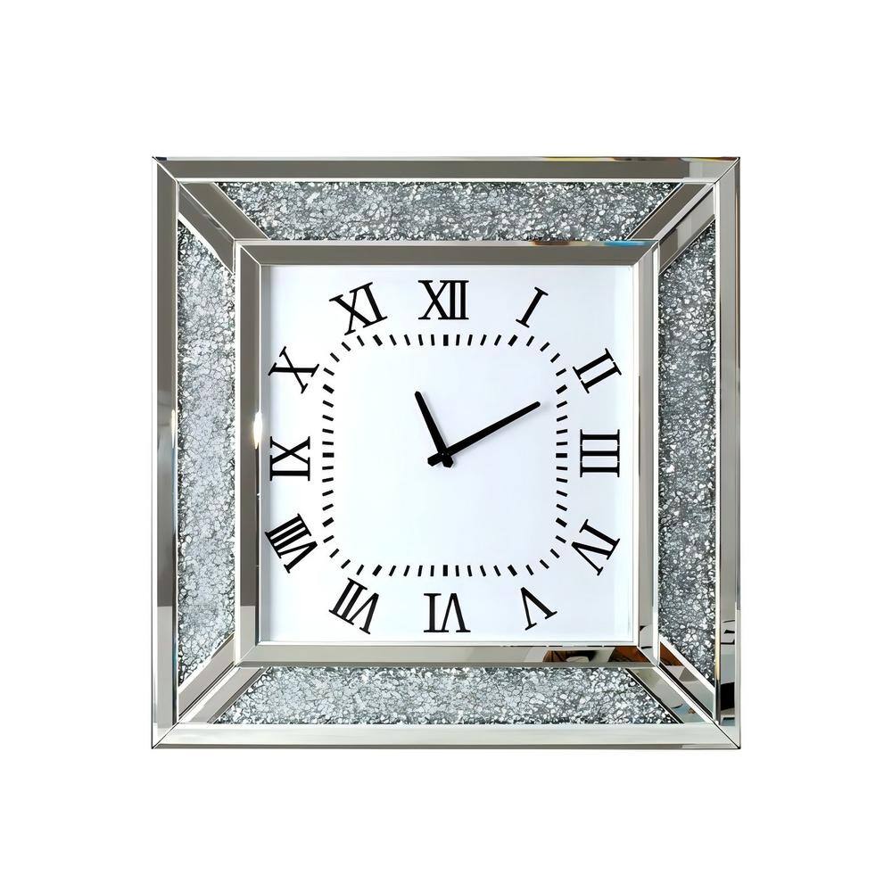 shyfoy Glamorous Silver Square Wall Clock - Crushed Diamond Inlay ...