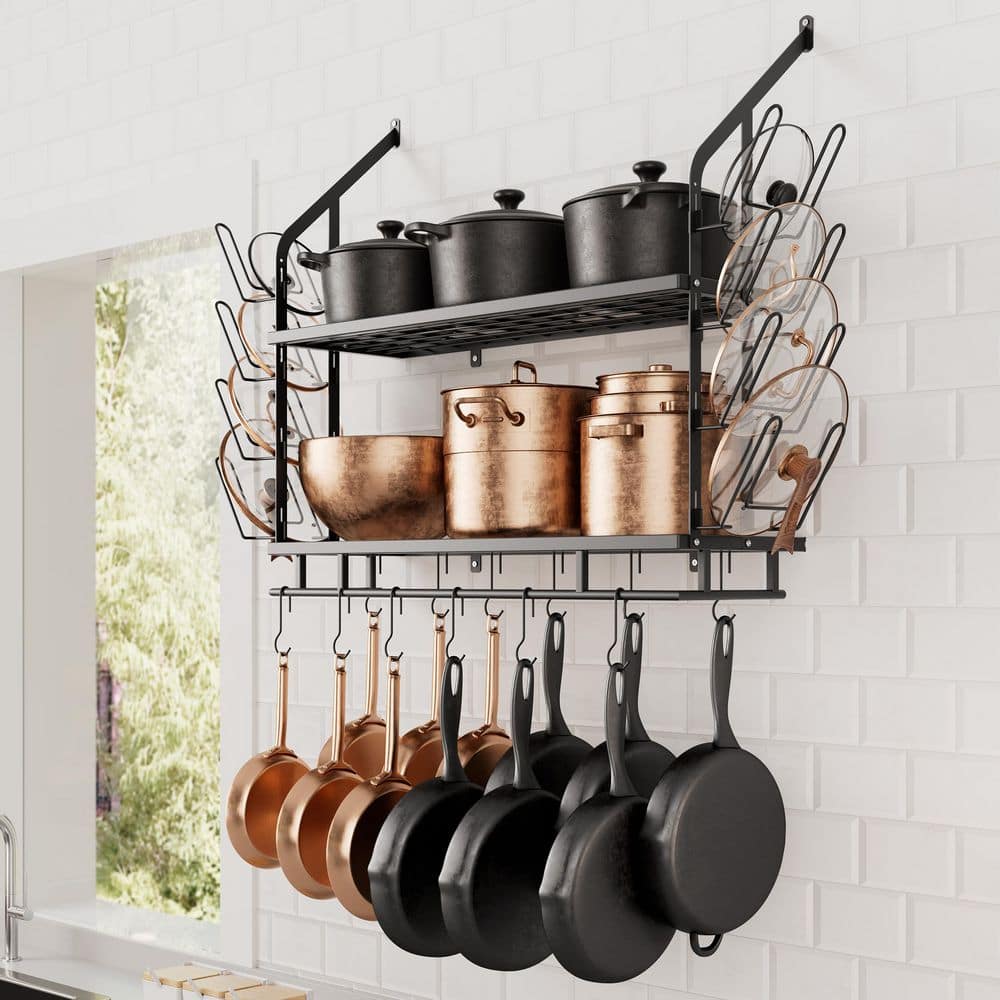 KES Matte Black 30 in. Wall Mount Rectangular Iron Pot Rack for Kitchen ...