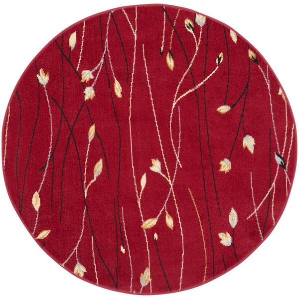 Nourison Grafix Red 5 ft. x 5 ft. Floral Contemporary Round Rug 810366 ...