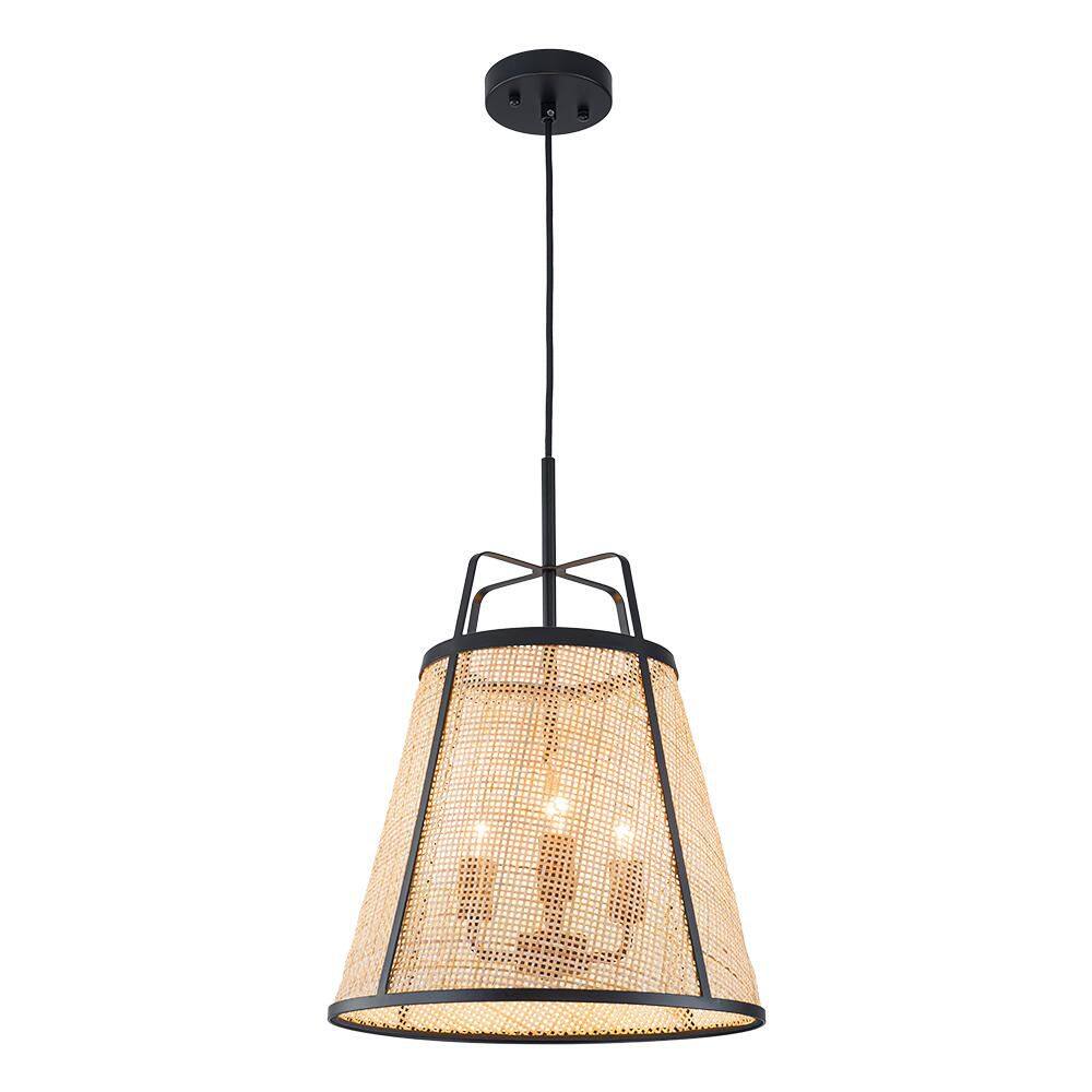 Y'INSP Ravia 14.2 in. 3-Light Matte Black Pendant Light with Handwoven ...