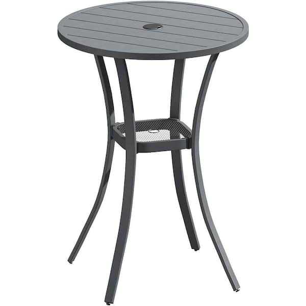 vicllax 35.4 in. Gray Round Metal Patio Dining Table, All-Weather ...