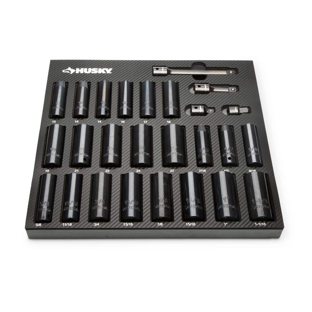 Husky 1 2 In Drive Sae Metric Deep Impact Socket Set In Eva Foam 26