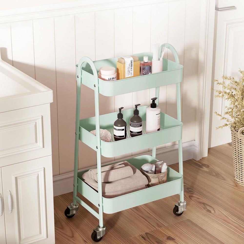 Tenleaf 3-Shelf Metal Small Rolling Cart Pantry Organizer Snack ...