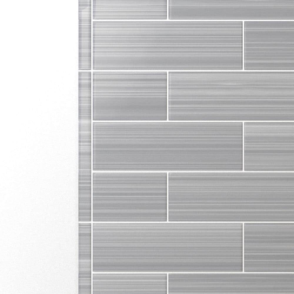 Bodesi Trim 1 in. x 12 in. Hand Painted Neutral Gray 30 Glass Tile for ...
