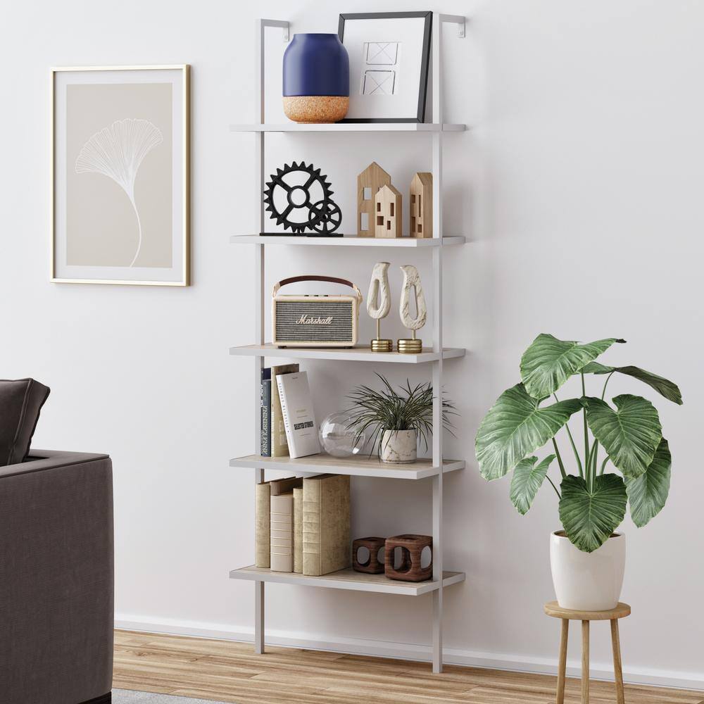 Nathan James Theo Gray Oak 5-Shelf Ladder Bookcase or Bookshelf with ...