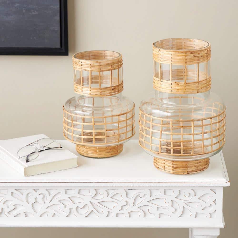 Litton Lane Clear Handmade Rattan Wrapped Glass Decorative Vase (Set of ...
