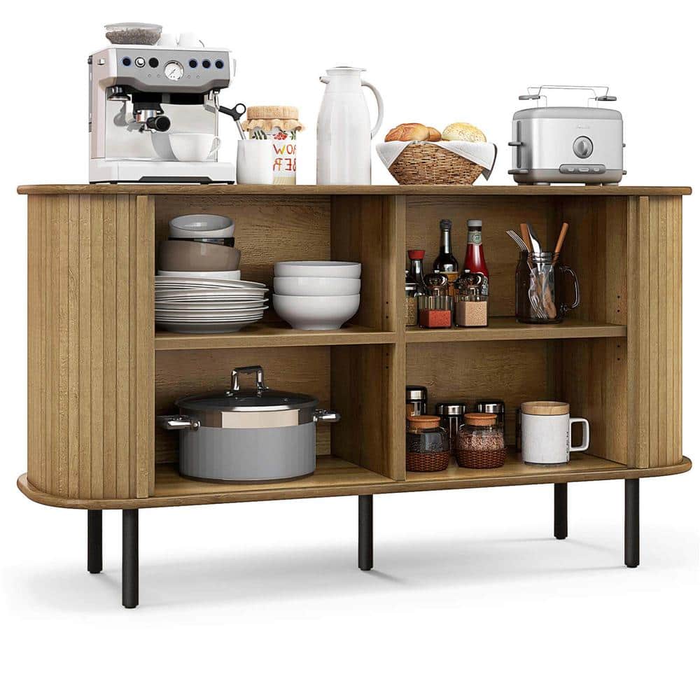 Costway Oak Wood 47 in. Sideboard Buffet with Sliding Tambour Doors ...