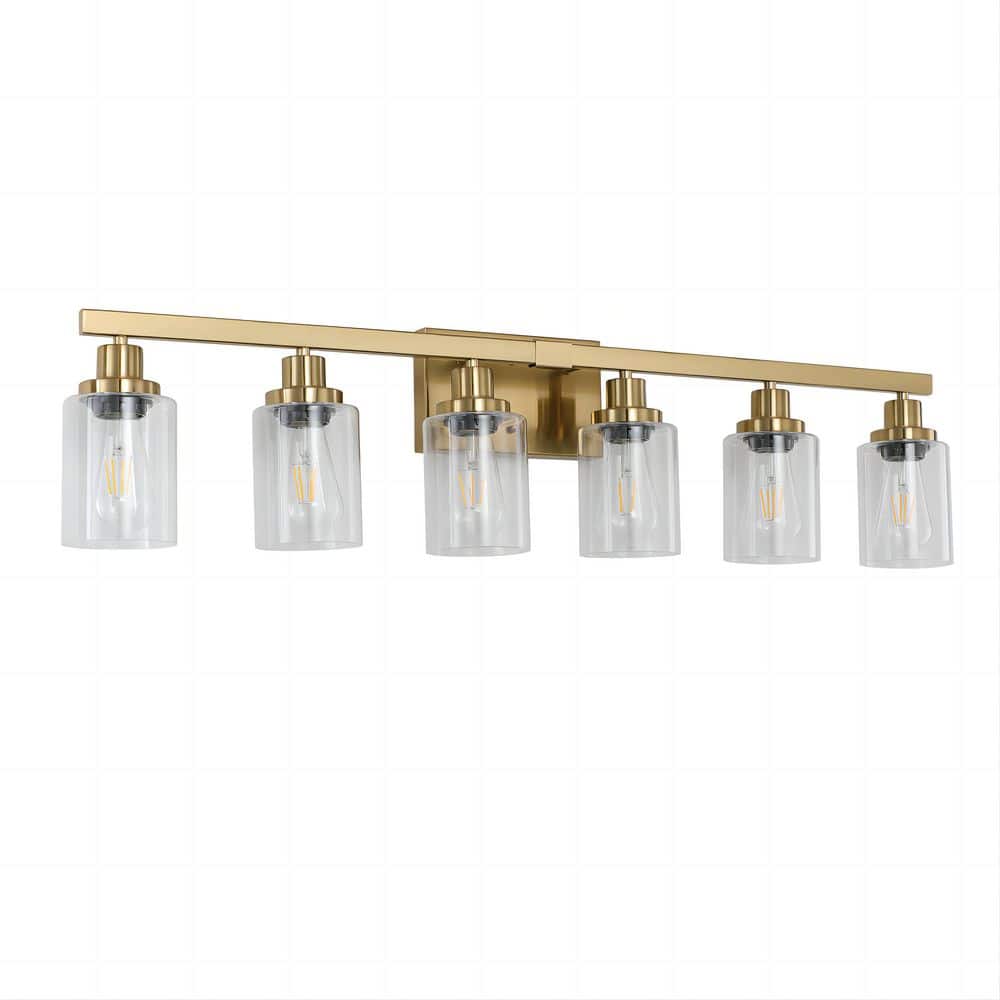 WELLFOR 6 Gold Vanity Light with Clear Glass Shade(bulbs not included ...