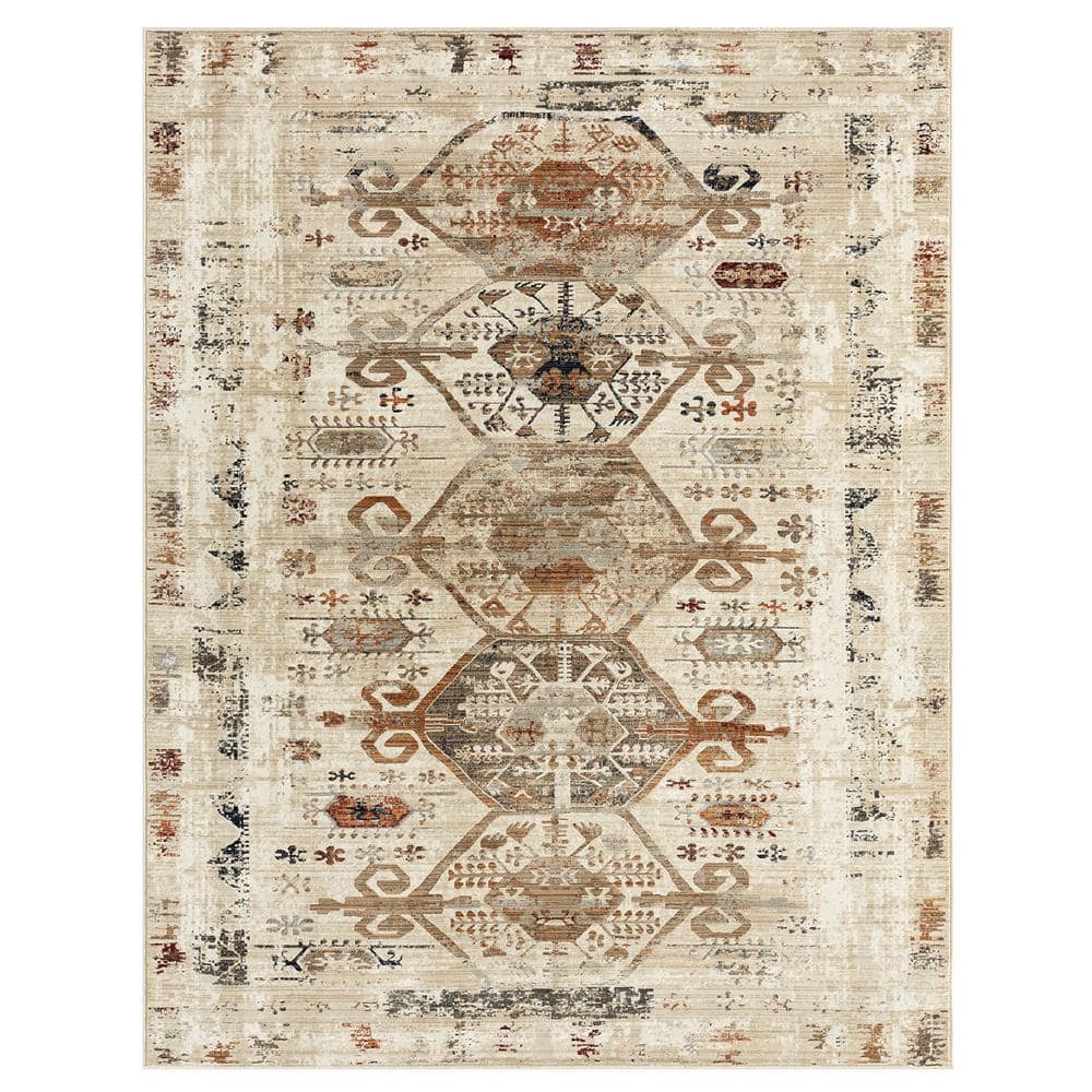 KALATY Petra Beige 2 ft. 3 in. x 7 ft. 8 in. Santa Fe Earth Area Rug ...