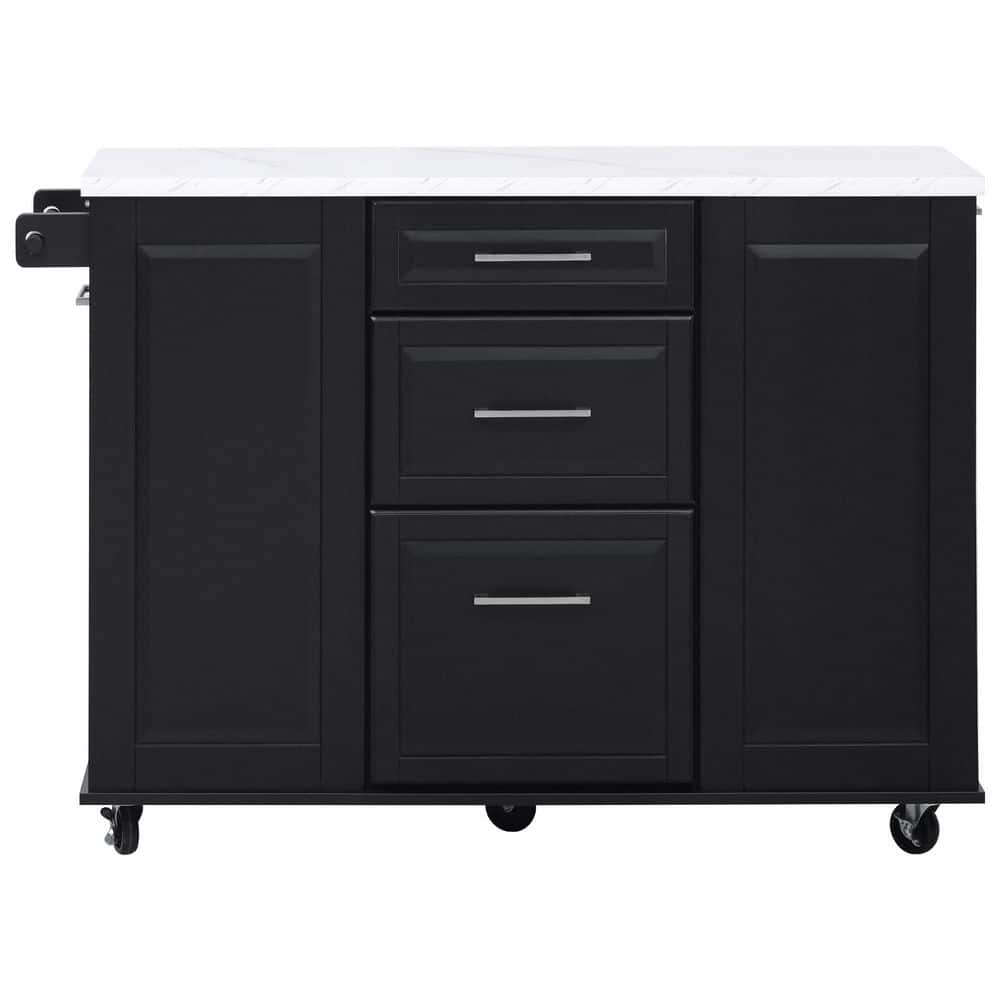 Zeus & Ruta 50.7 in. Black Outdoor Grill Cart Kitchen Island on 5 ...