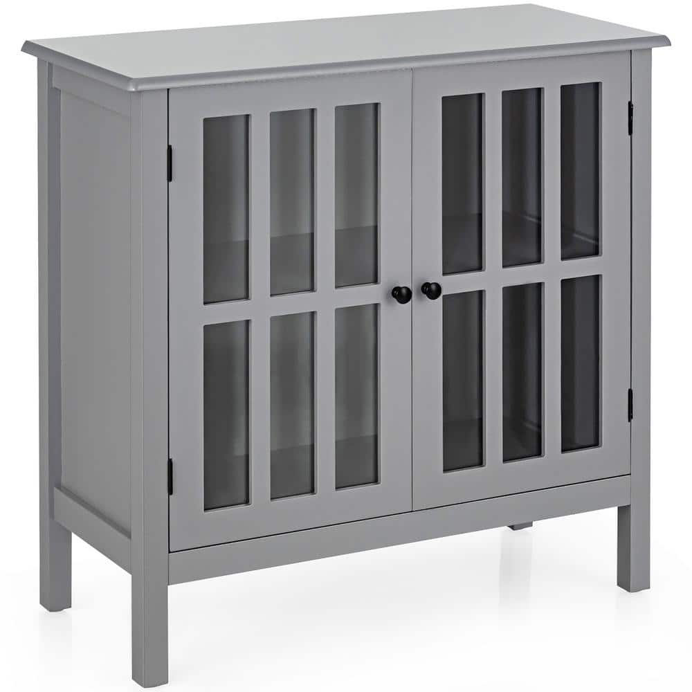 Costway Gray Storage Buffet Cabinet Glass Door Sideboard Console Table ...