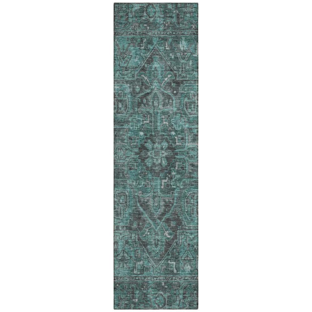 HomeRoots Turquoise 2 ft. x 8 ft. Woven Oriental Runner Indoor/Outdoor ...