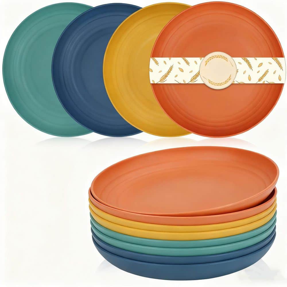 Wudkey 9 in. Colorful Wheat Straw Unbreakable Dinner Plates (Set of 8 ...