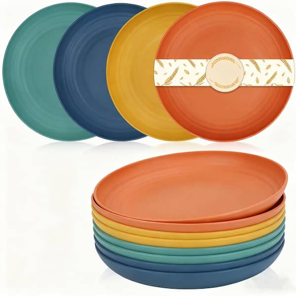 Wudkey 9 in. Colorful Wheat Straw Unbreakable Dinner Plates (Set of 8 ...