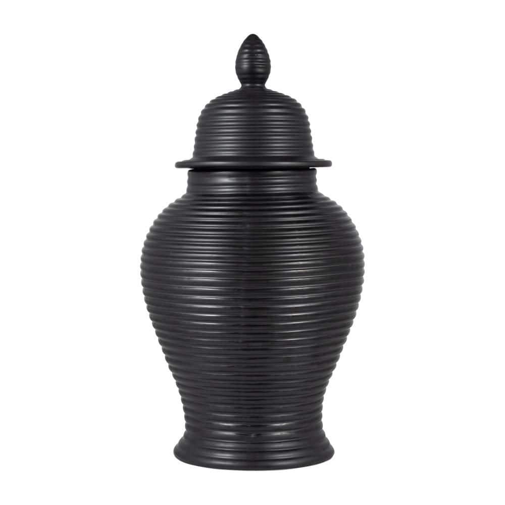 Liv & Skye 24 in. Black Ceramic Ribbed Temple Jar 18729-01 - The Home Depot