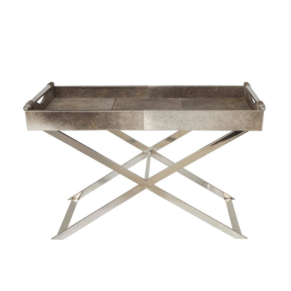 Litton Lane 18 in. Gray Tray Table Extra Large Rectangle Leather End ...