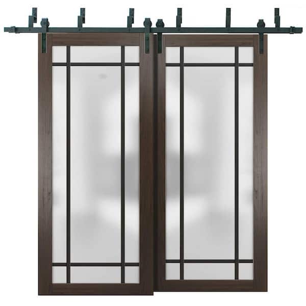 Sartodoors 60 in. x 96 in. 2 Panel Frosted Glass Chocolate Ash Solid ...