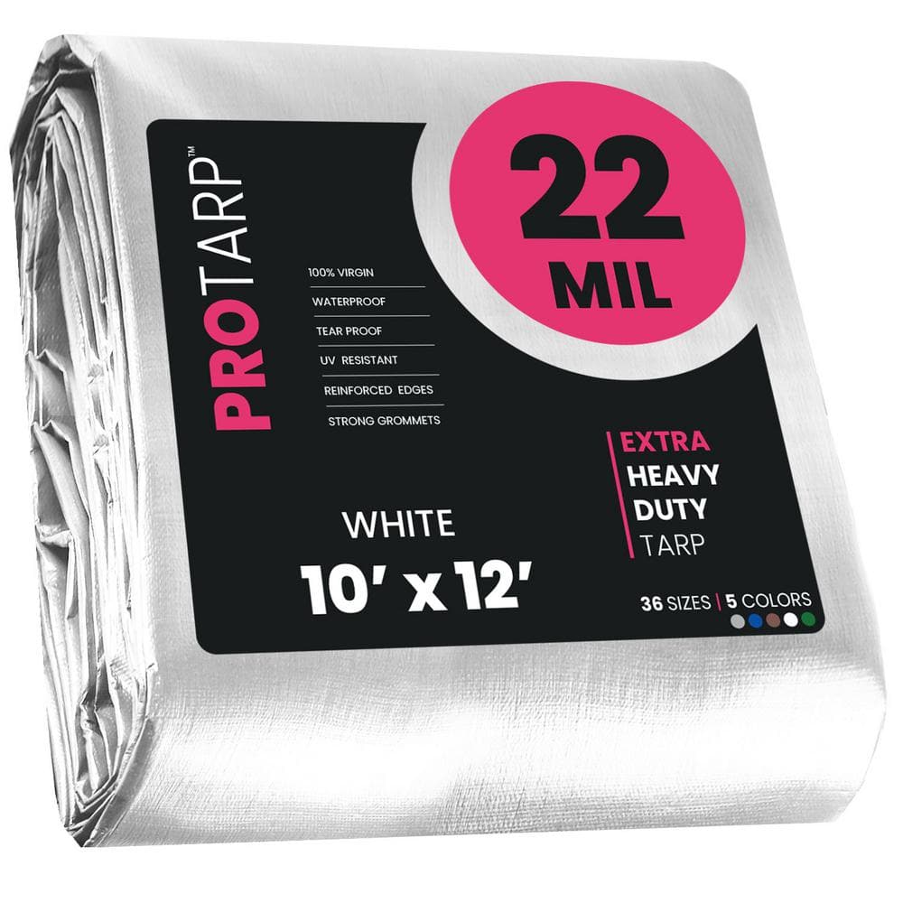 PROTARP 10 ft. x 12 ft. White 22 Mil Heavy Duty Polyethylene Tarp ...
