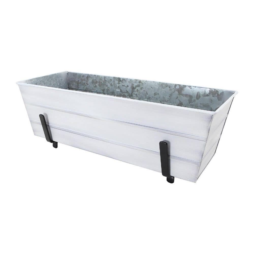 ACHLA DESIGNS Medium Galvanized Steel Flower Box Planter With Brackets ...
