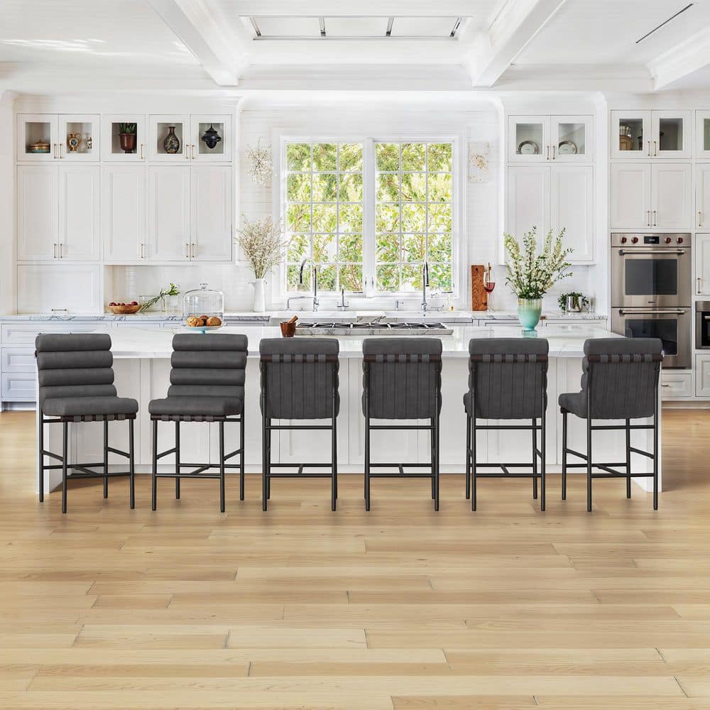 Reviews for OrangeOne 26 in. Black Faux Leather Upholstered Counter ...