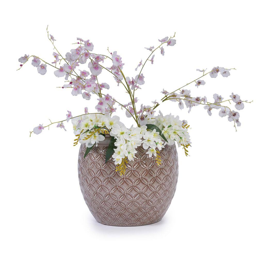 GOGEXX Set of 3 13 in. Round Brown Ceramic Flower Pot with Drainage ...