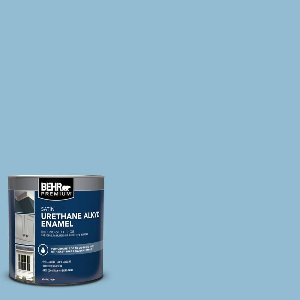BEHR PREMIUM 1 qt. #S490-3 Reef Blue Satin Enamel Urethane Alkyd ...