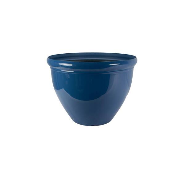 Vigoro 13.7 in. Lyla Medium Zaffer Blue Glossy Resin Planter (13.7 in ...