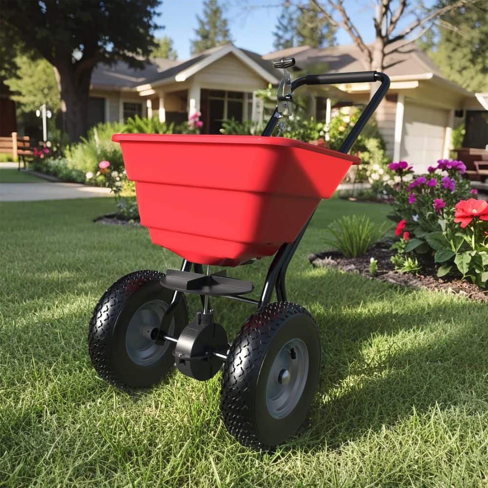 FUFU&GAGA 80 lbs. Capacity Walk-Behind Broadcast Fertilizer Spreader ...