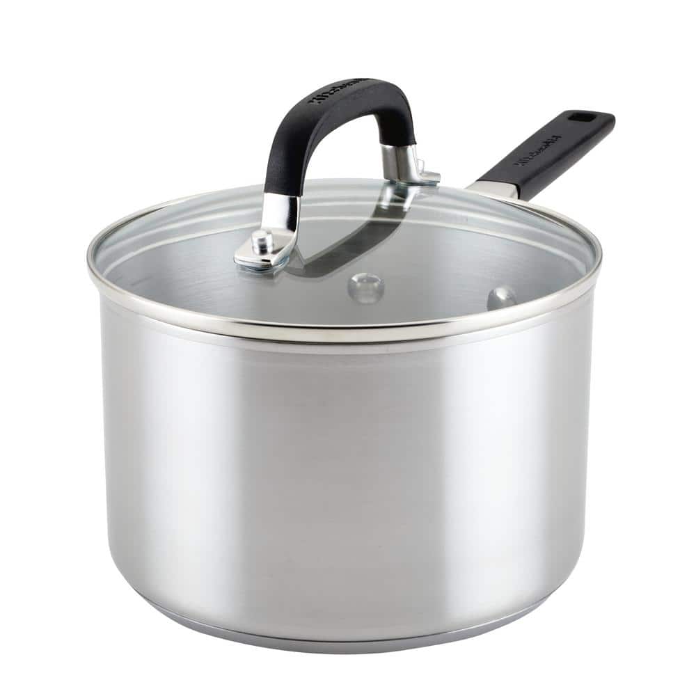 KitchenAid Stainless Steel 3 qt. Stainless Steel Saucepan with Lid ...