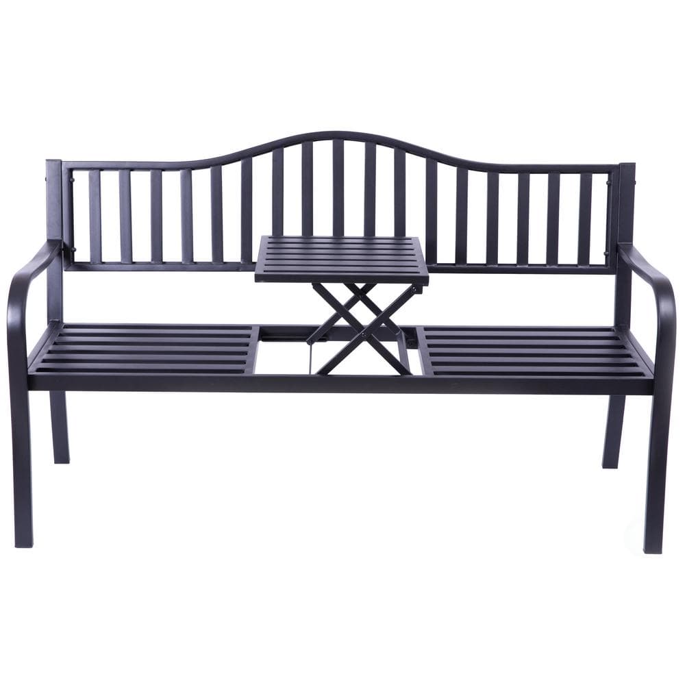 Gardenised Outdoor Powder Coated Steel Park Bench, Garden Bench with ...