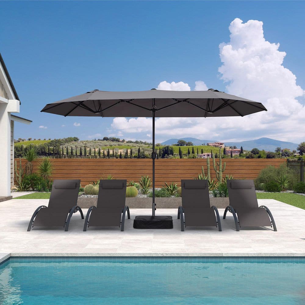 PURPLE LEAF 13 ft. Gray Aluminum Market Umbrella with Double-Sided ...