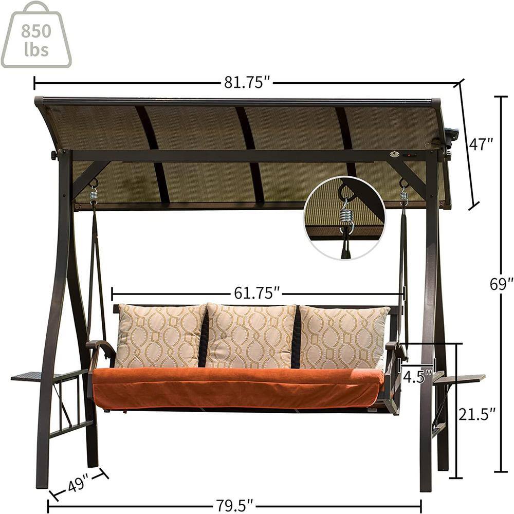 Zeus & Ruta 3-Person Metal Patio Swing with Adjustable Canopy, Solar ...