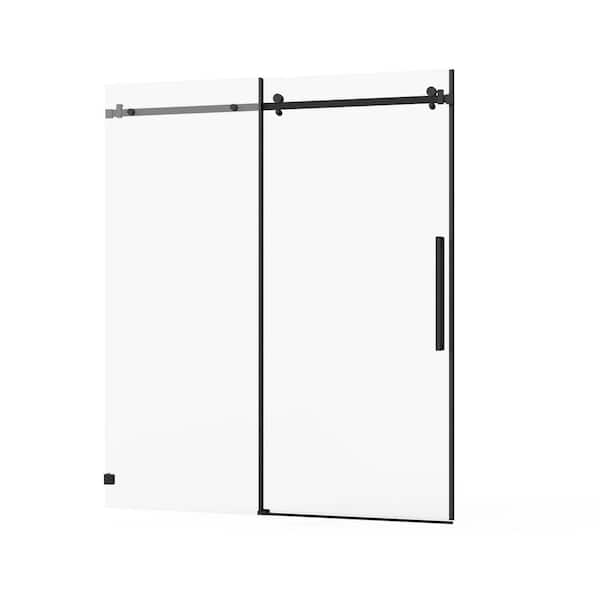 LIVACA 60 in. W x 72 in. H Sliding Frameless Shower Door in Matte Black ...