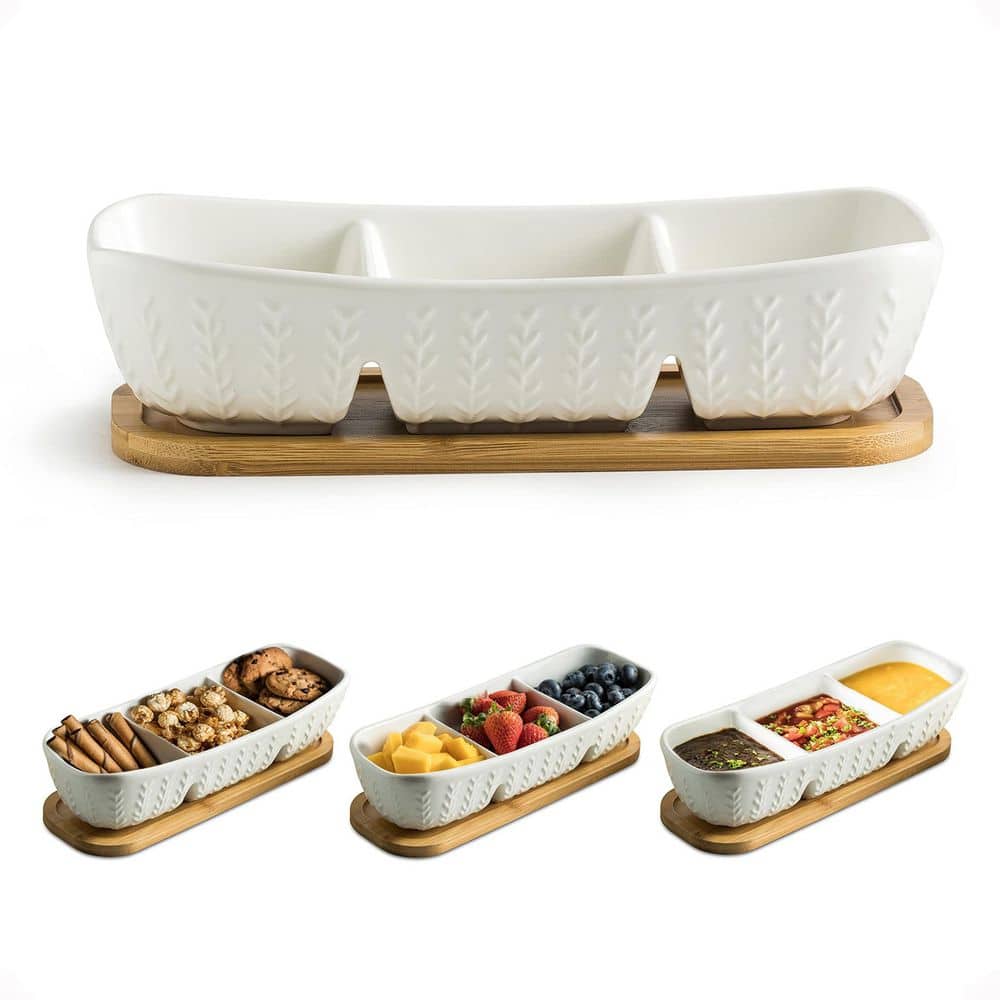 Numhew 10 in. 3-Compartment White Divided Serving Dishes, Chip and Dip ...
