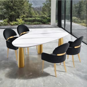 Furniture of America Varand 5-Piece Rectangle White/Matte Gold Sintered ...