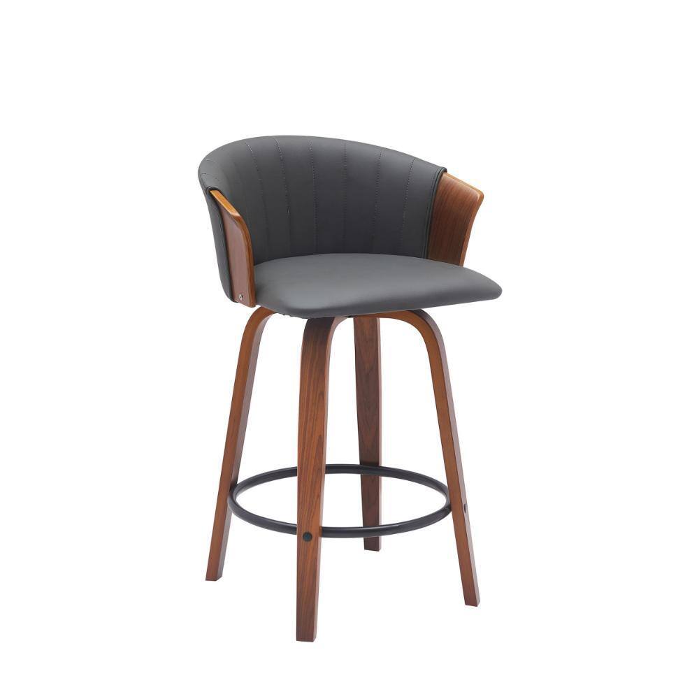 Benjara 29 in. Gray and Brown Low Back Wooden Frame Counter Stool with ...