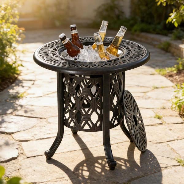 Coporesell Antique Bronze Aluminum Frame Round Outdoor Side Table With ...