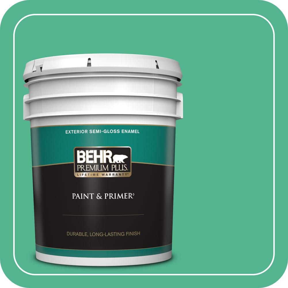 BEHR PREMIUM PLUS 5 gal. #MQ4-16 Aruba Green Semi-Gloss Enamel Exterior ...