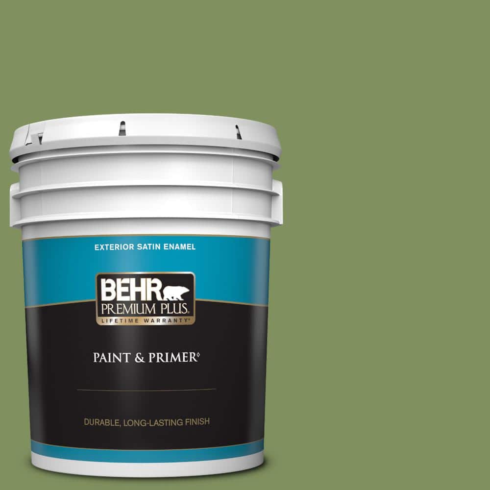 BEHR PREMIUM PLUS 5 gal. #PPU10-03 Green Energy Satin Enamel Exterior ...