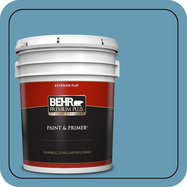 BEHR PREMIUM PLUS 5 gal. #S490-4 Yacht Blue Flat Exterior Paint ...