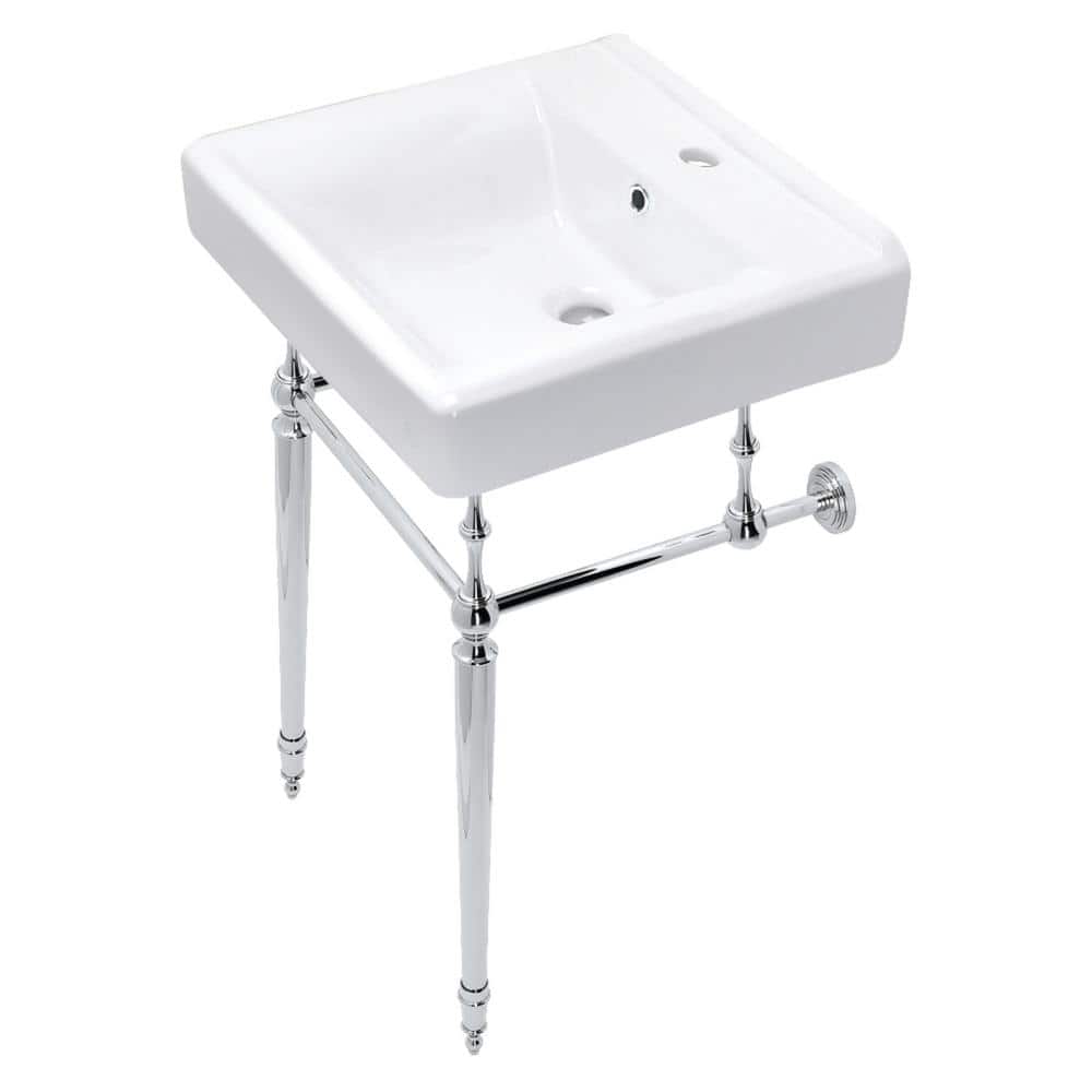Kingston Brass Edwardian 20 in. Ceramic Console Sink Set with Brass ...