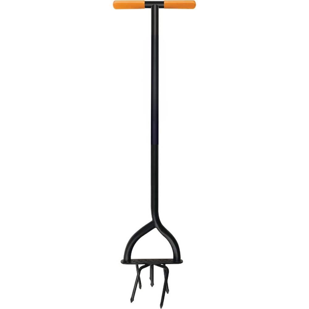 Justincity 40 in. 6-Tines Alloy Steel Long Handle Hand Tiller ...