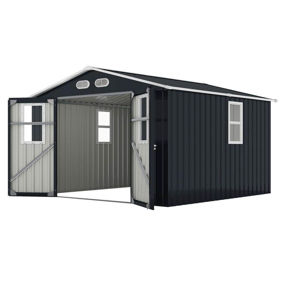7 ft x 7 ft Outdoor Metal Storage Shed with Windows, Protective Film ...